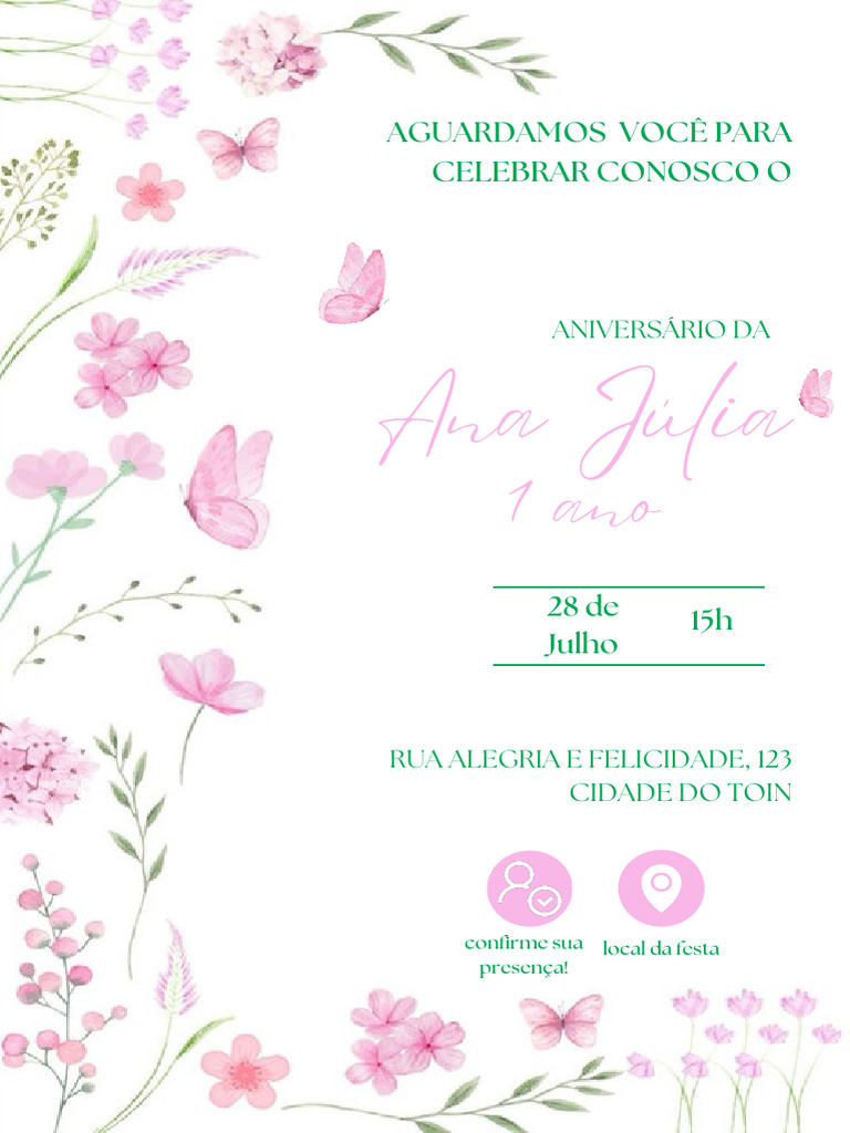 Convite de aniversário 1 ano Ana Júlia | PDF