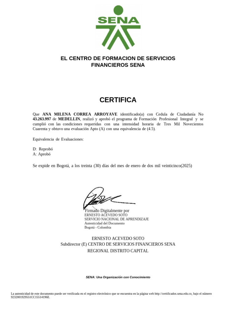 CERTIFICADO SENA 1 | PDF