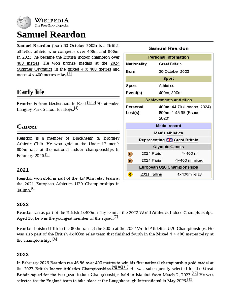 Samuel_Reardon | PDF | Sport Of Athletics | Sports