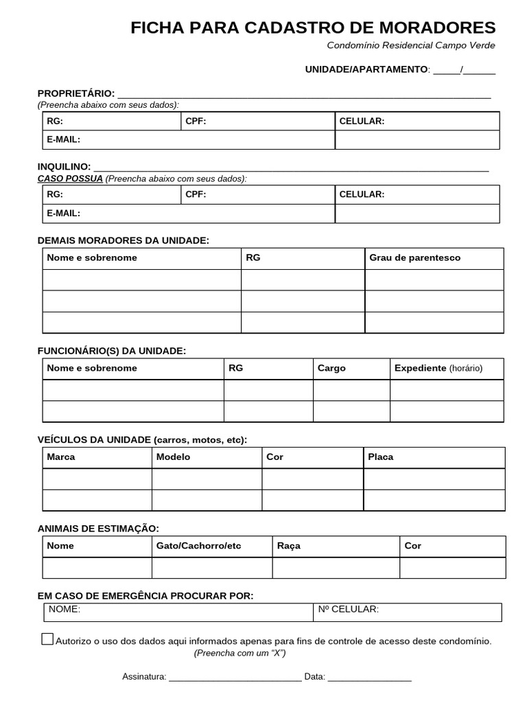 Cadastro de Moradores - Campo Verde | PDF