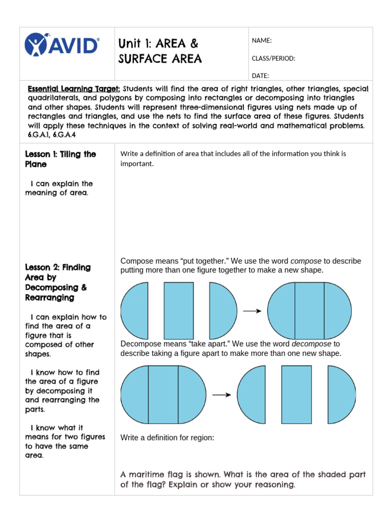AVID Cornell Notes - Ratios | PDF | Area | Rectangle