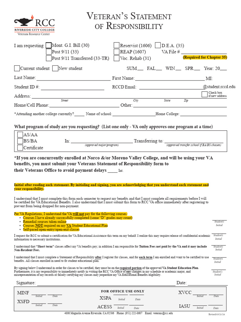 VA Education Benefits Form | PDF