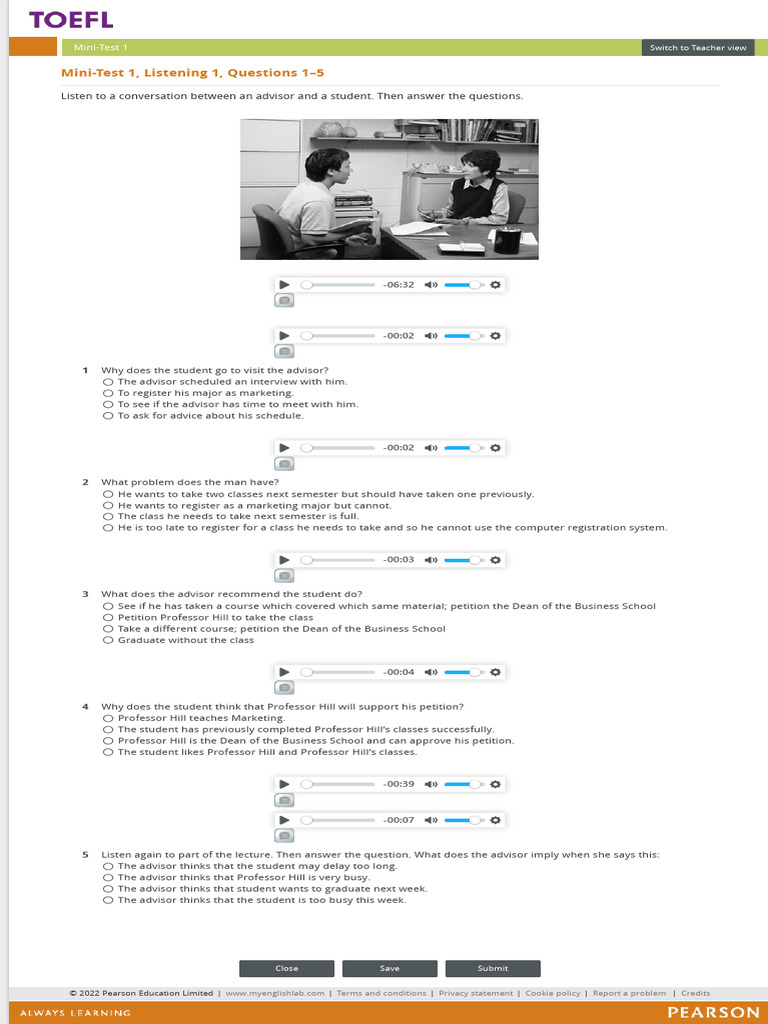 Mini-Test 1, Listening 1 - Mode - Solve - Mini-Test 1 - TOEFL ...