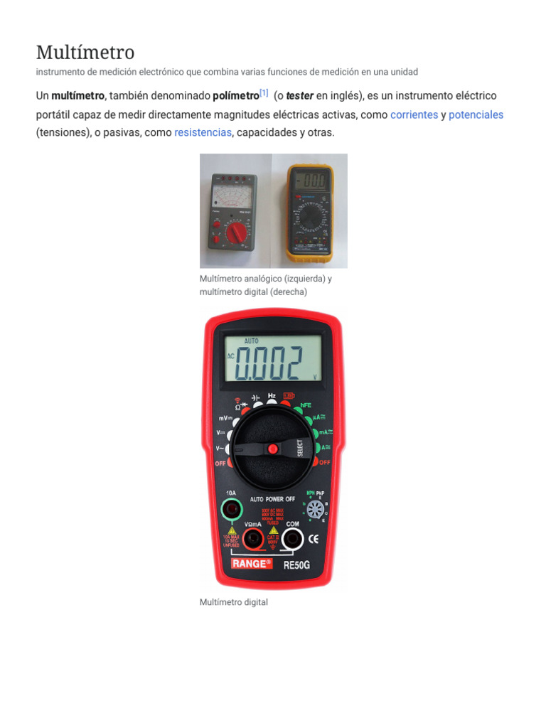 Multímetro - Wikipedia, La Enciclopedia Libre | PDF | Electricidad ...