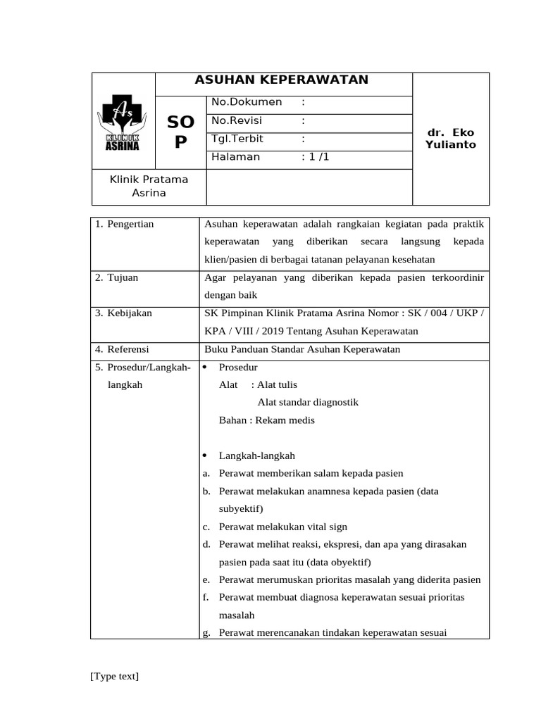 SOP Asuhan Keperawatan | PDF