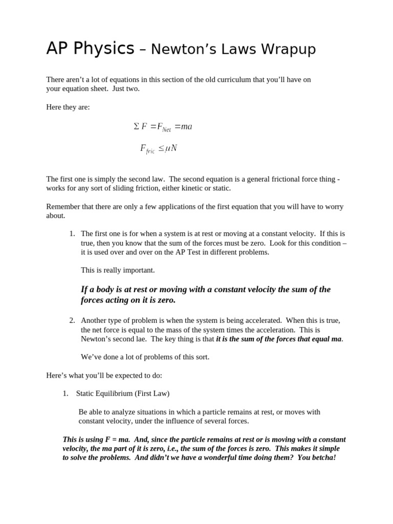 AP Physics: Newton's Laws Overview | PDF | Force | Friction