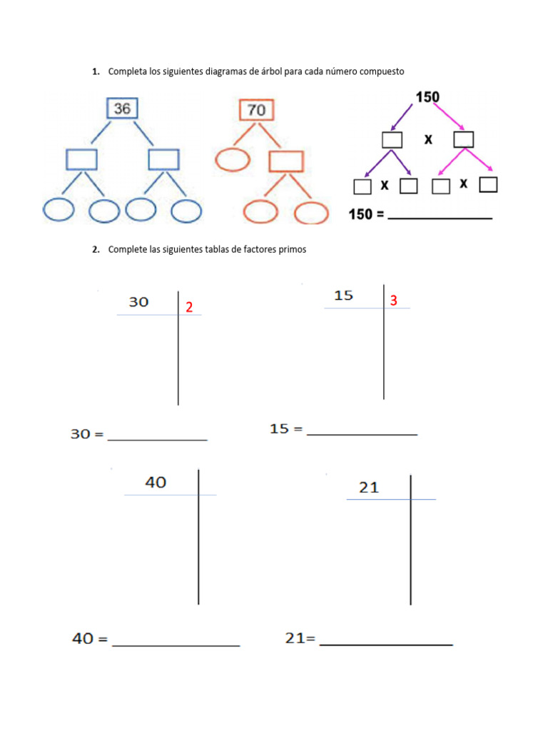 Diagramas de Árbol y Tablas de Factores Primos | PDF