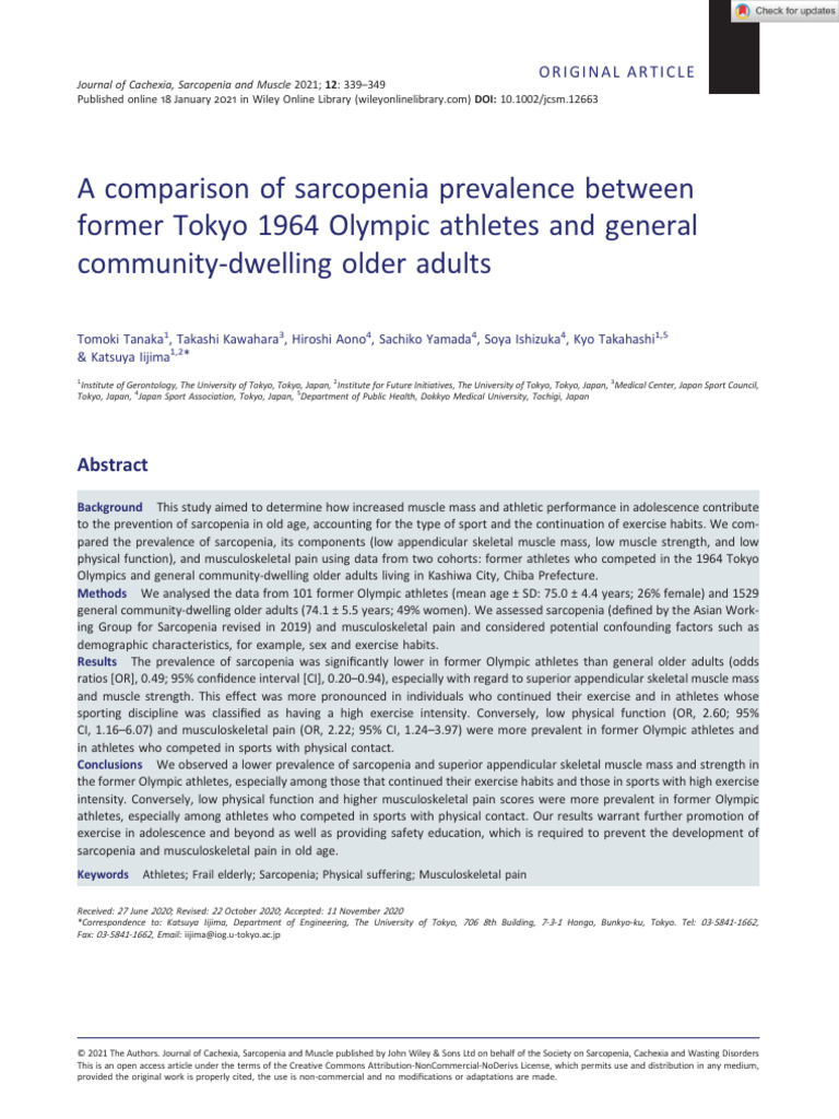 J Cachexia Sarcopenia Muscle - 2021 - Tanaka - A Comparison of ...