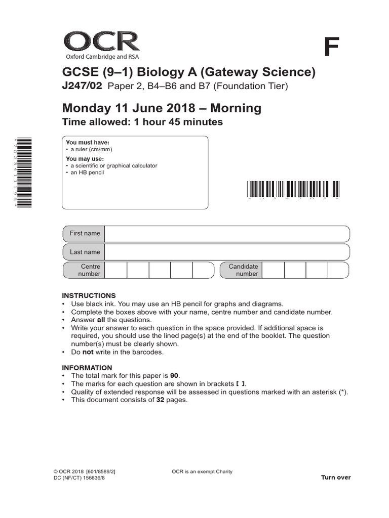 GCSE Biology Paper 2 Instructions and Questions | PDF | Coronary Artery ...