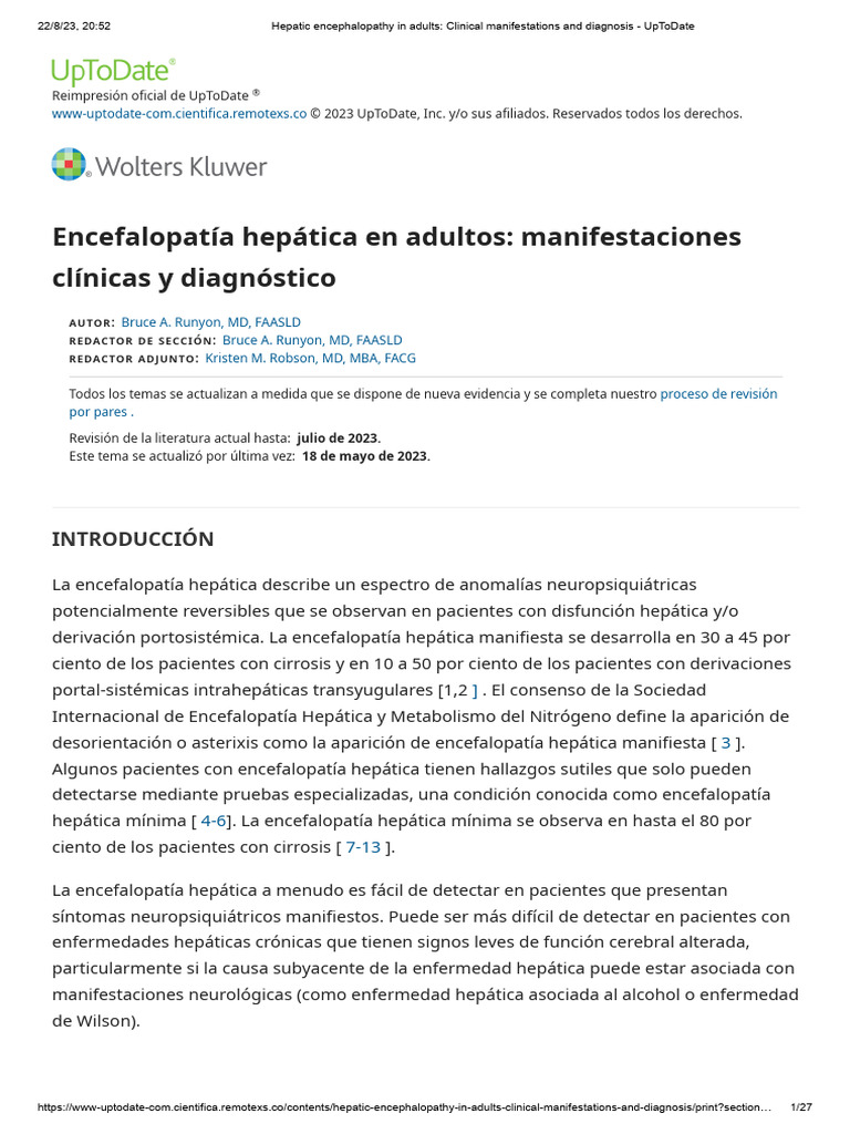 Hepatic Encephalopathy in Adults - Clinical Manifestations and ...