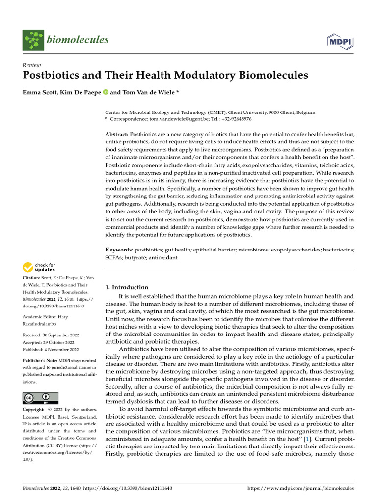 Postbiotics and Their Health Modulatory Biomolecules | PDF | Reactive ...