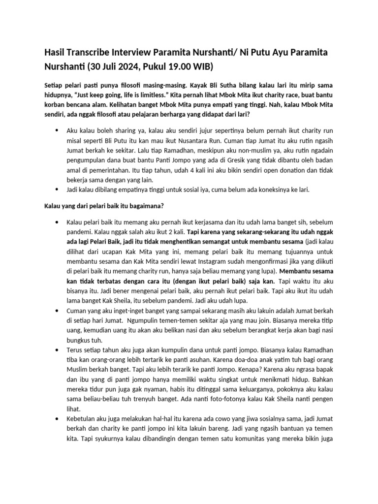 Hasil Transcribe Interview Paramita Nurshanti | PDF