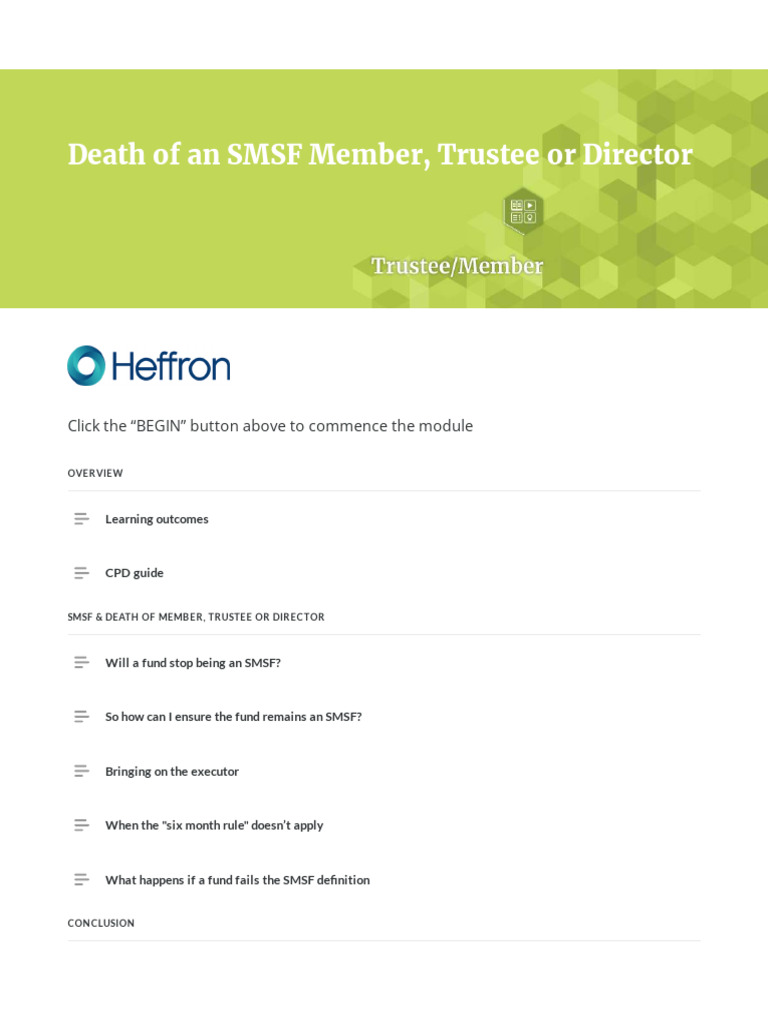 Death of an SMSF member, trustee or director | PDF | Trustee | Deed Of ...