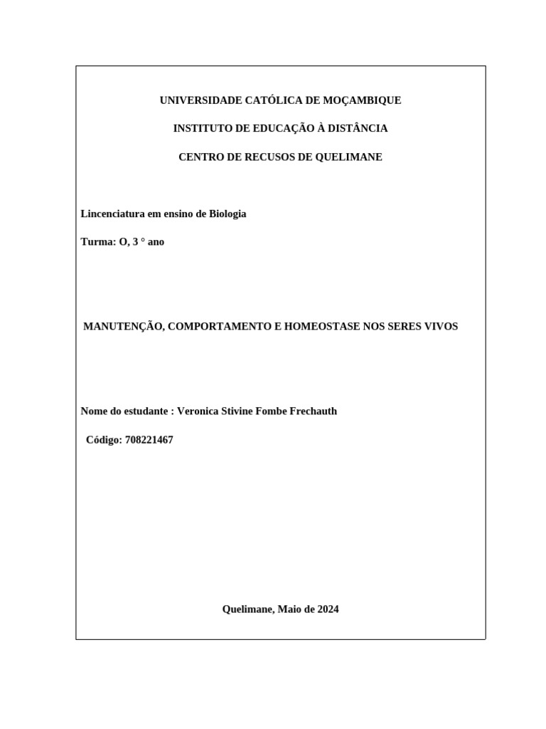 Manutenção e Homeostase em Seres Vivos | PDF | Corpo humano | Sangue