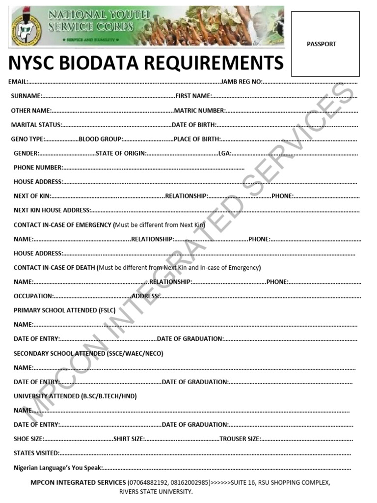 Mpcon Nysc Form 2022 | PDF