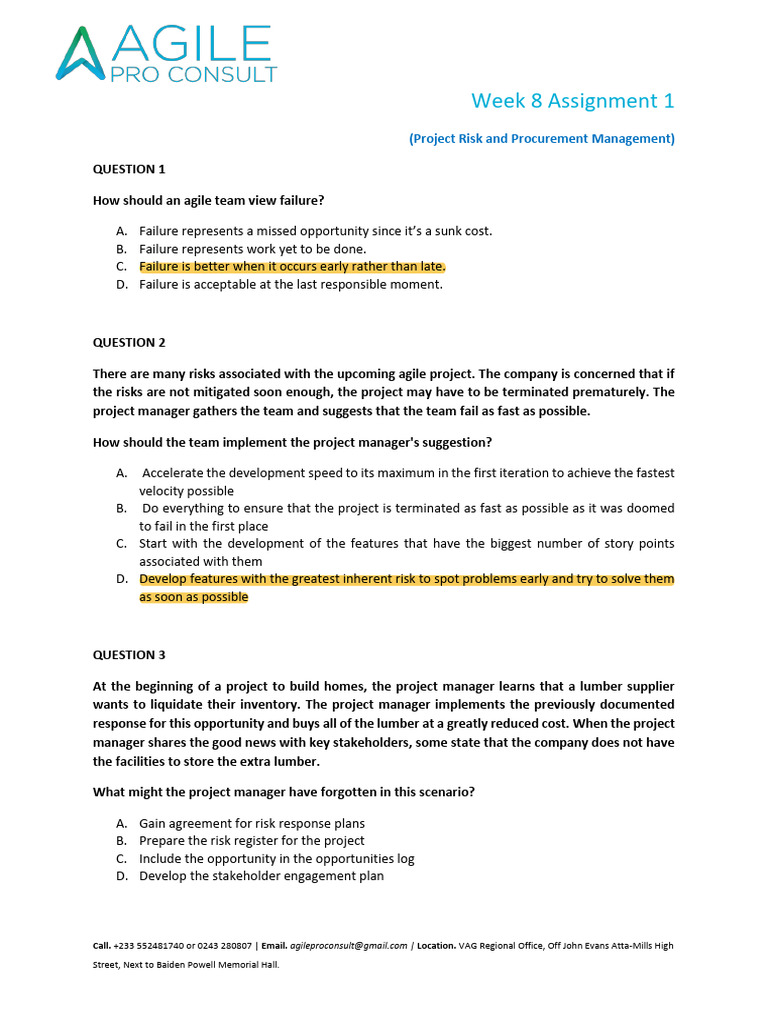 Agile Project Risk Management Quiz | PDF | Risk | Scrum (Software ...