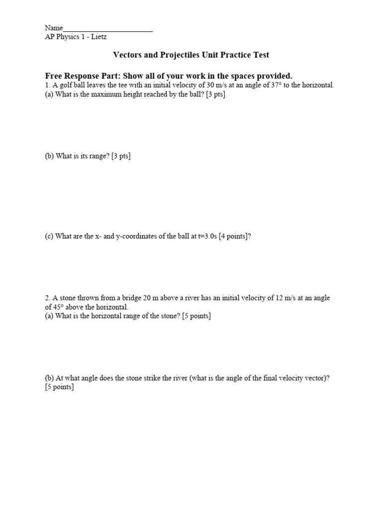 vectors_and_projectiles_unit_practice_test_2 | PDF | Projectiles ...