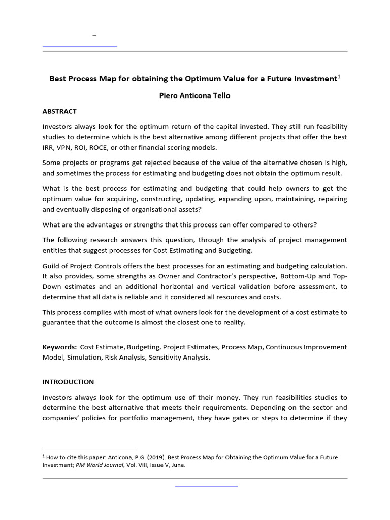 Optimal Process Map for Investment Value | PDF | Net Present Value ...