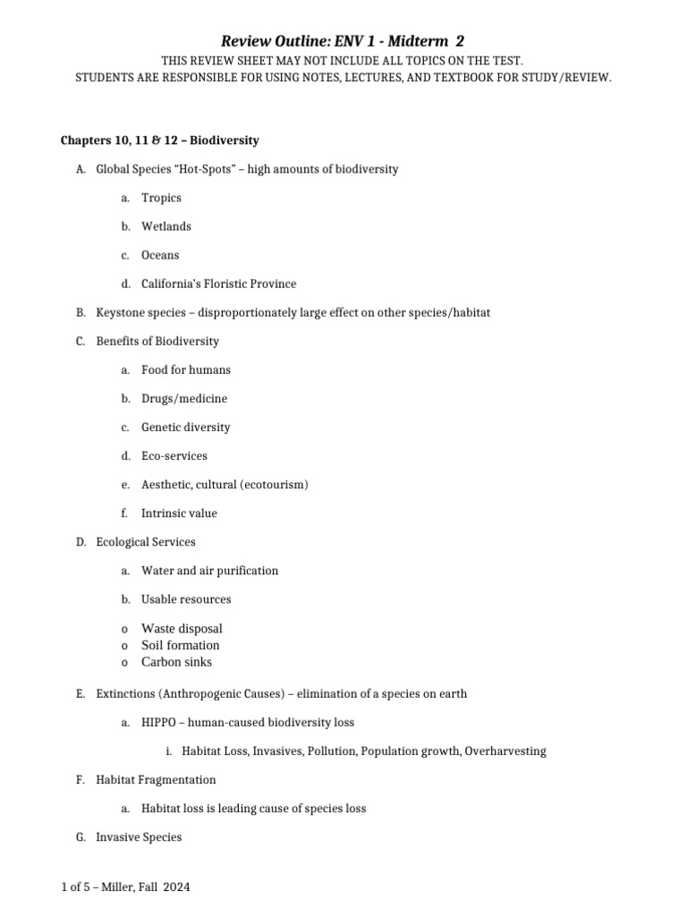 ENV1 Midterm 2 Review - Fall 2024 | PDF | Waste | Superfund