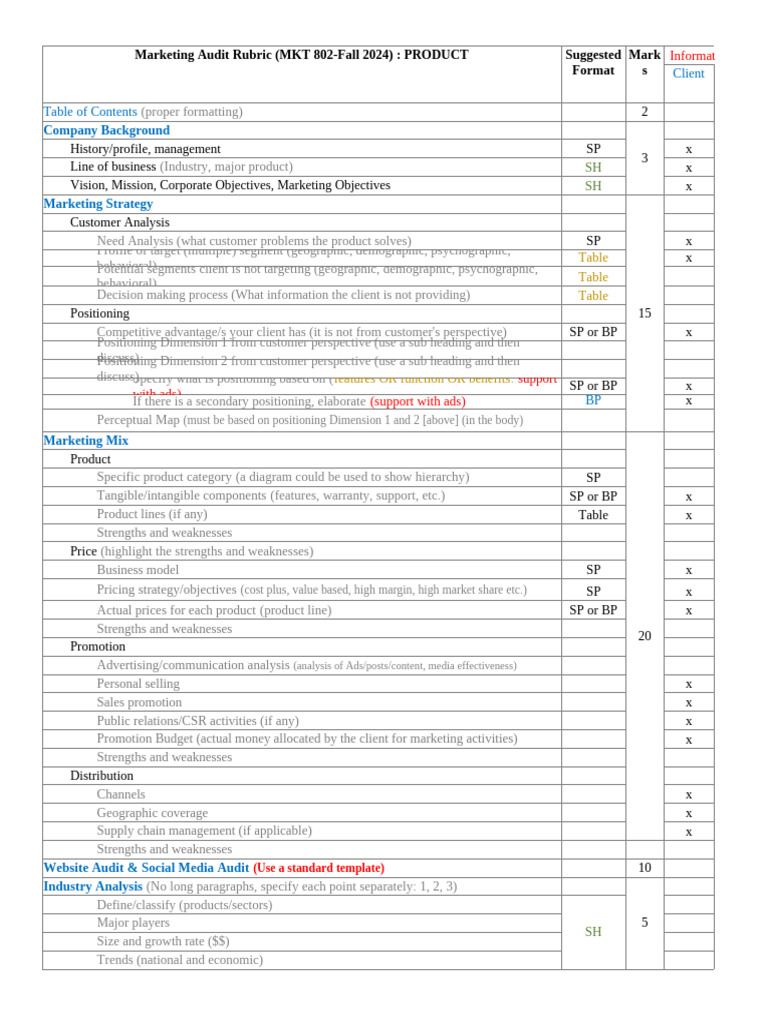 Rubric-Marketing Audit-2025-01-10-Product | PDF | Marketing | Swot Analysis