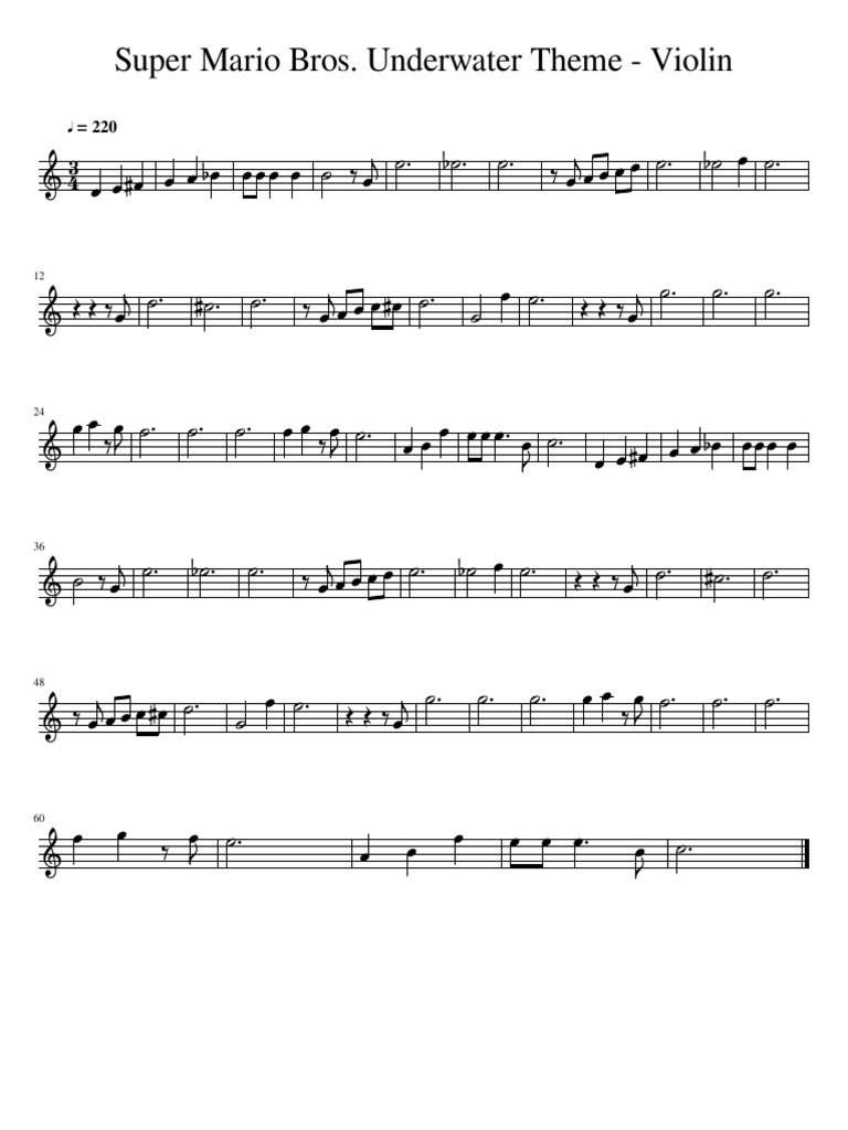 Super Mario Bros. Underwater Theme - Violin | PDF
