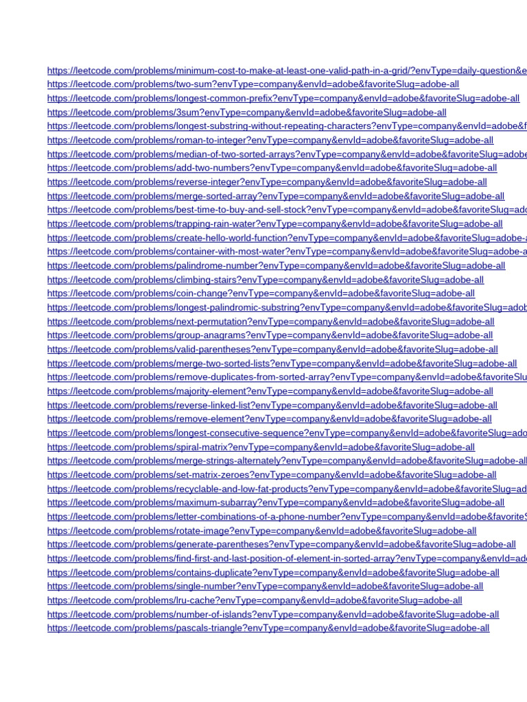 Leetcode Problem Set (Company Tag, Sorted by Freq) | PDF