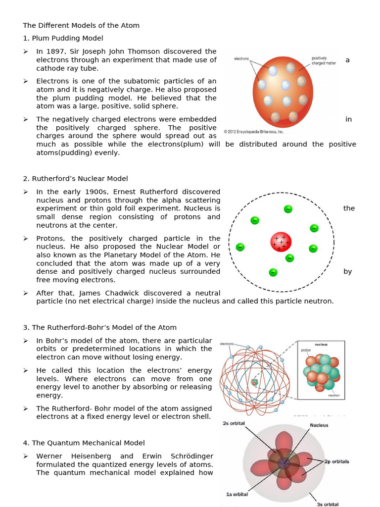 The Different Models of The Atom | PDF | Atoms | Atomic Nucleus