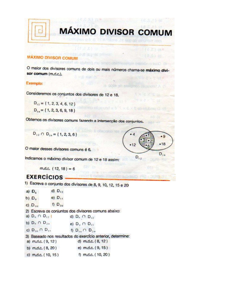 MÁXIMO DIVISOR COMUM - MDC | PDF