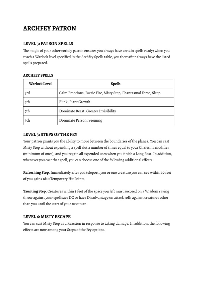 Archfey Patron | PDF