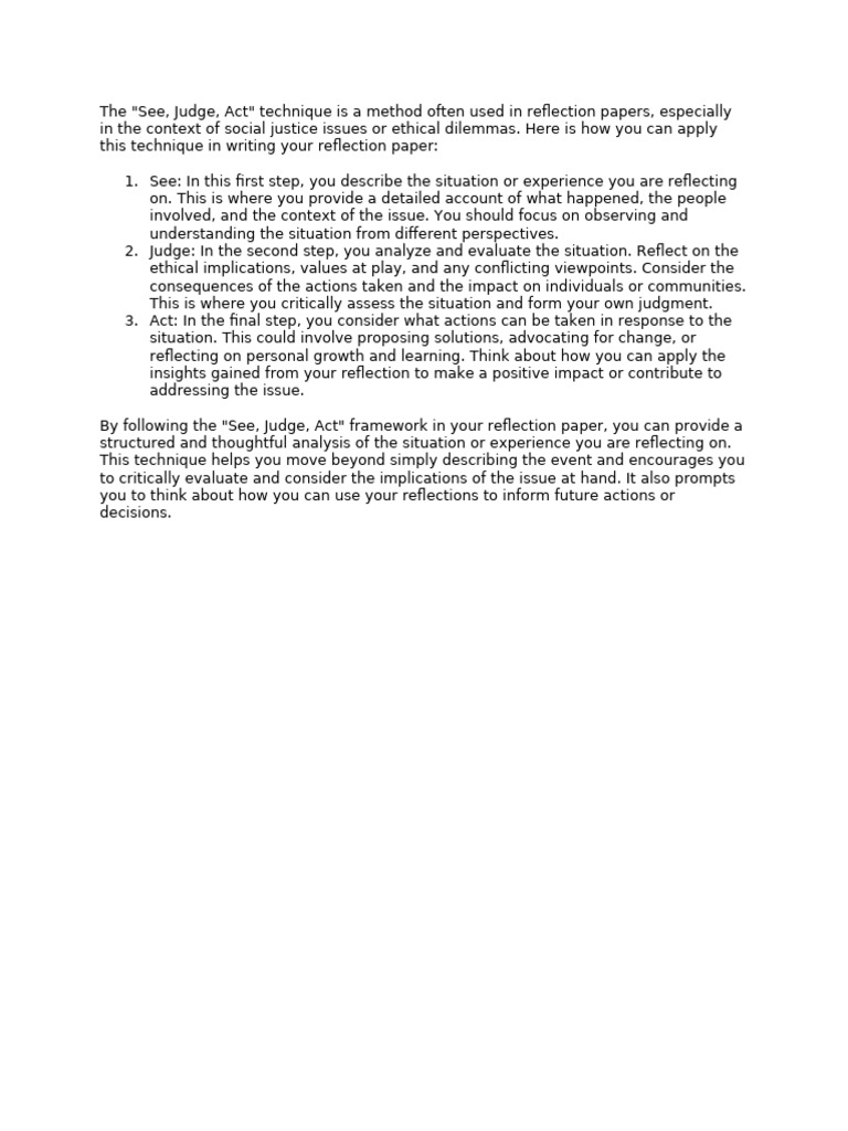 "See, Judge, Act: Reflection Paper Guide" | PDF