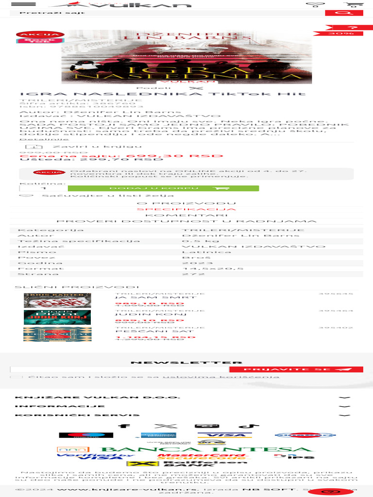 IGRA NASLEDNIKA TikTok Hit - Dženifer Lin Barns Knjižare Vulkan | PDF