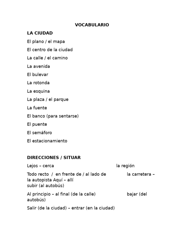 VOCABULARIO Ciudad Direcciones | PDF