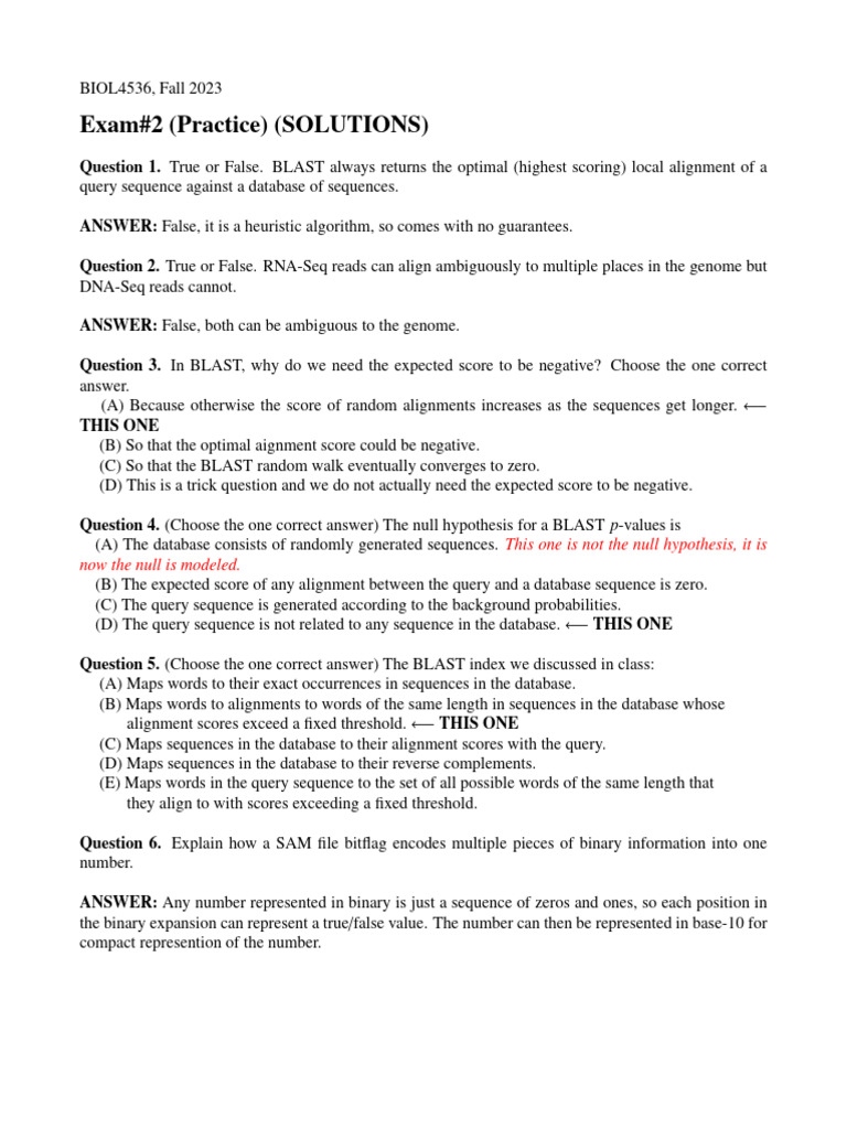 exam2_practice_solution | PDF | Sequence Alignment | Biology