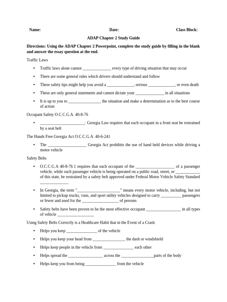 ADAP Chapter 2 Study Guide | PDF | Driving | Traffic Collision