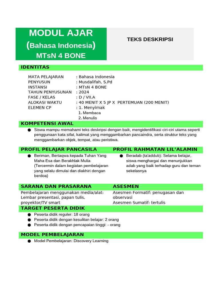 MODUL AJAR BI 7.2 | PDF