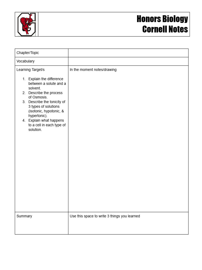 Unit 2 Cornell Notes - Osmosis-1 | PDF