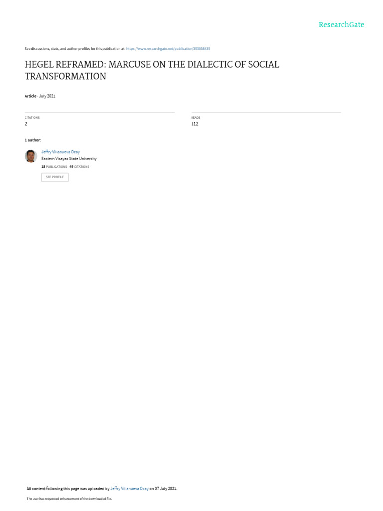 Hegel - Reframed - Marcuse On Dialectics | PDF | Georg Wilhelm Friedrich Hegel | Dialectic