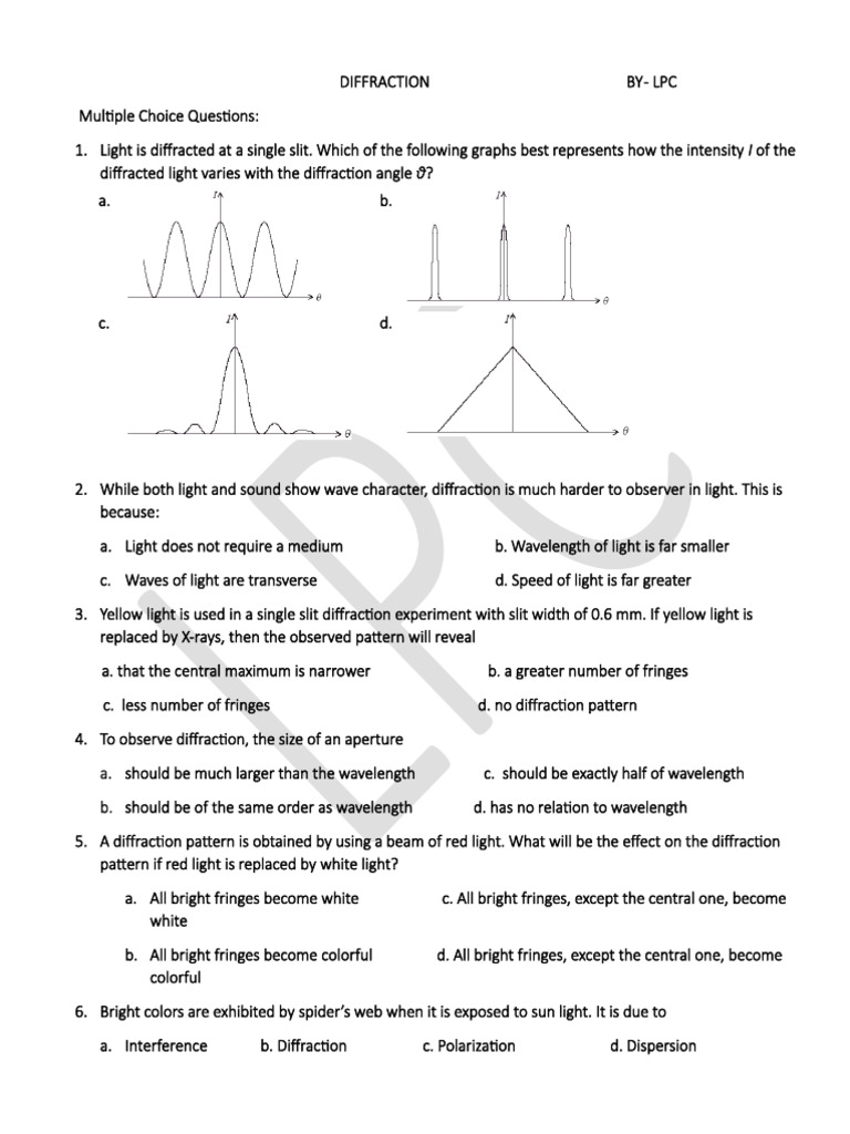 Diffraction Homework Pdf Diffraction Wavelength