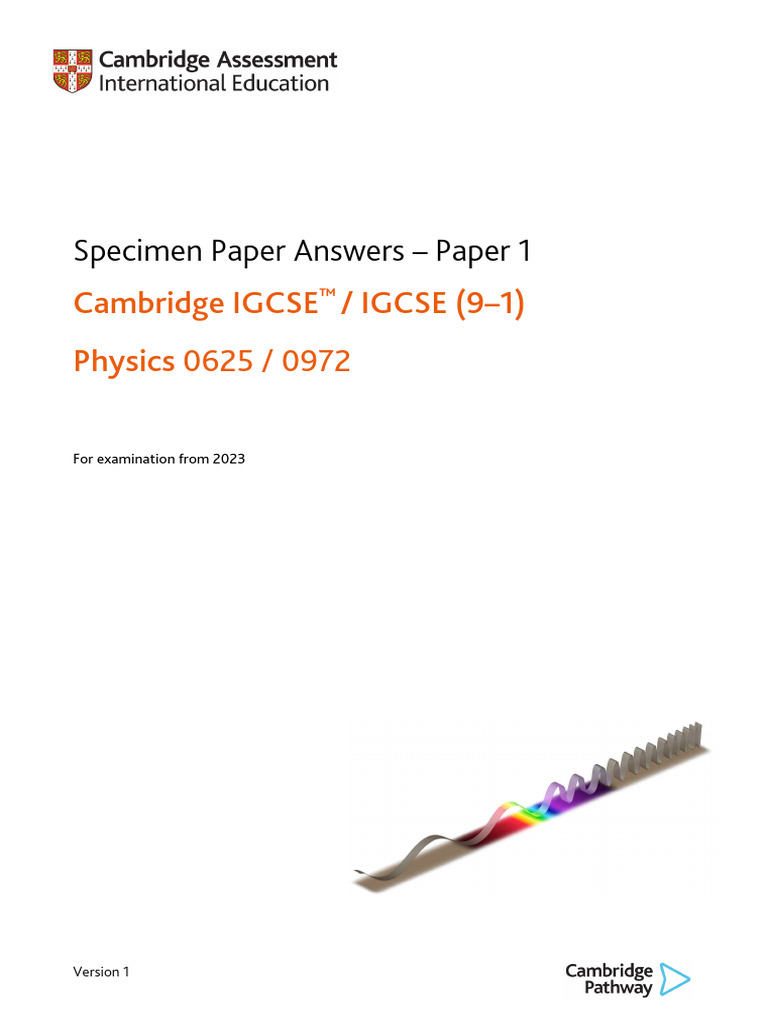 0625 Specimen Paper Answers Paper 1 (For Examination From 2023) | PDF ...