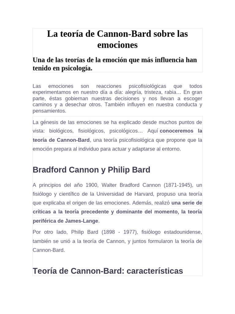 La Teoría de Cannon - Bard. El Origen de La Emociones | PDF | Las ...