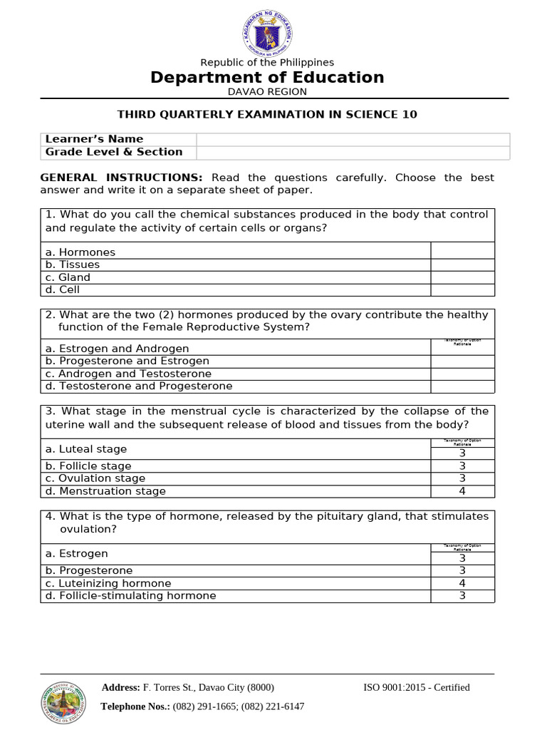 TQ_SCIENCE 10_Q3 | PDF | Molecular Biology | Genetics