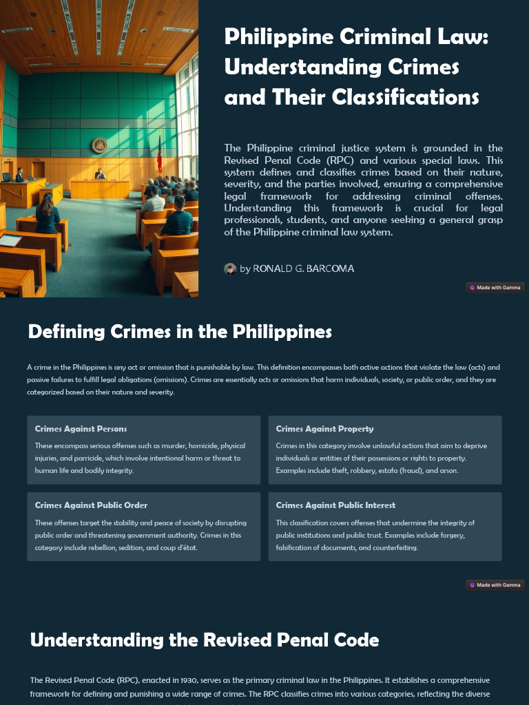 Philippine Criminal Law Understanding Crimes and Their Classifications | PDF | Crimes | Crime ...