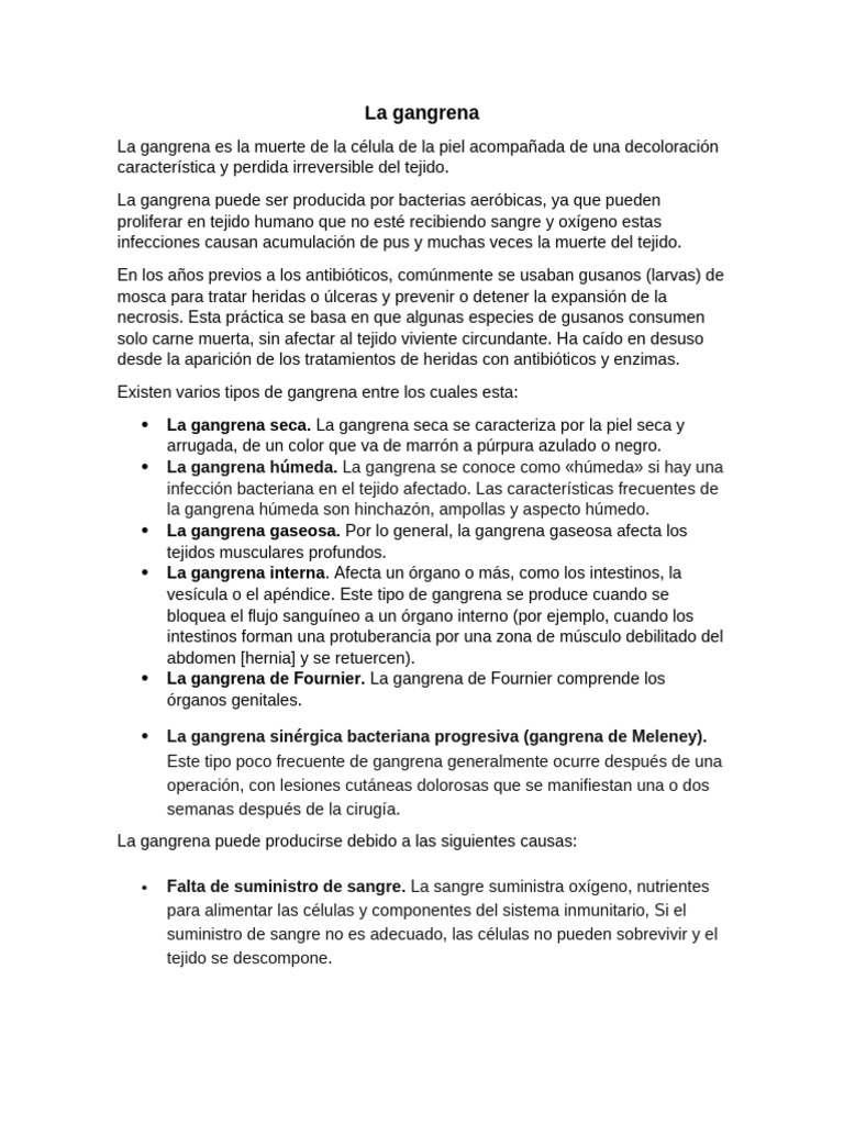 Tipos y causas de la gangrena | PDF | Herida | Especialidades Medicas
