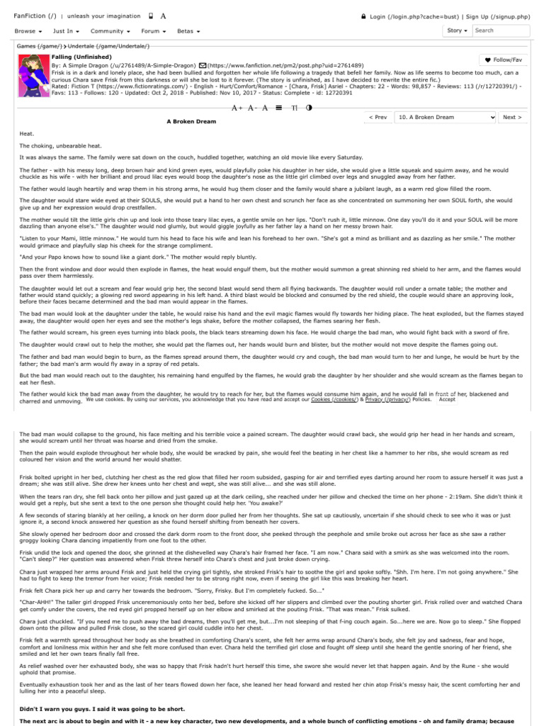 Falling (Unfinished) Chapter 10 - A Broken Dream, An Undertale Fanfic - FanFiction | PDF