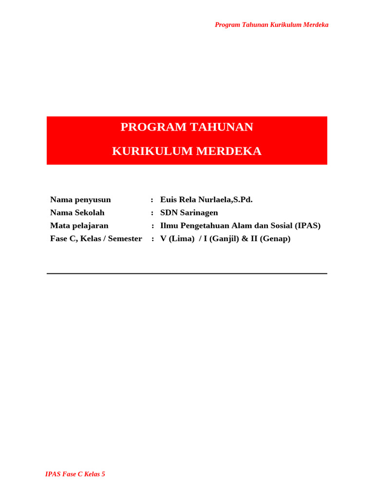 Prota Kurikulum Merdeka | PDF