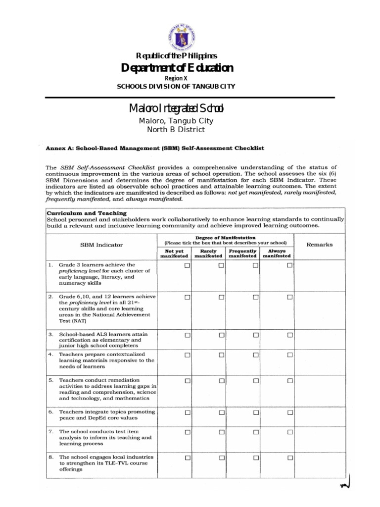 SBM Assessment Tool | PDF