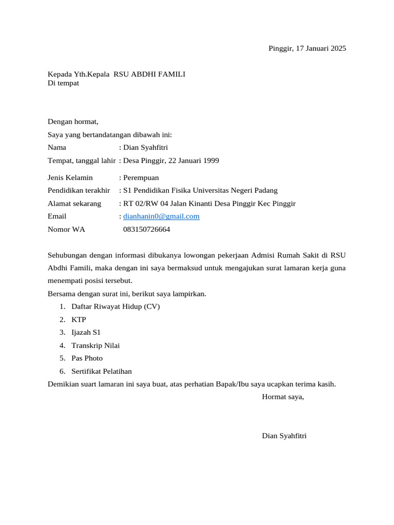 Surat Lamaran (1) | PDF