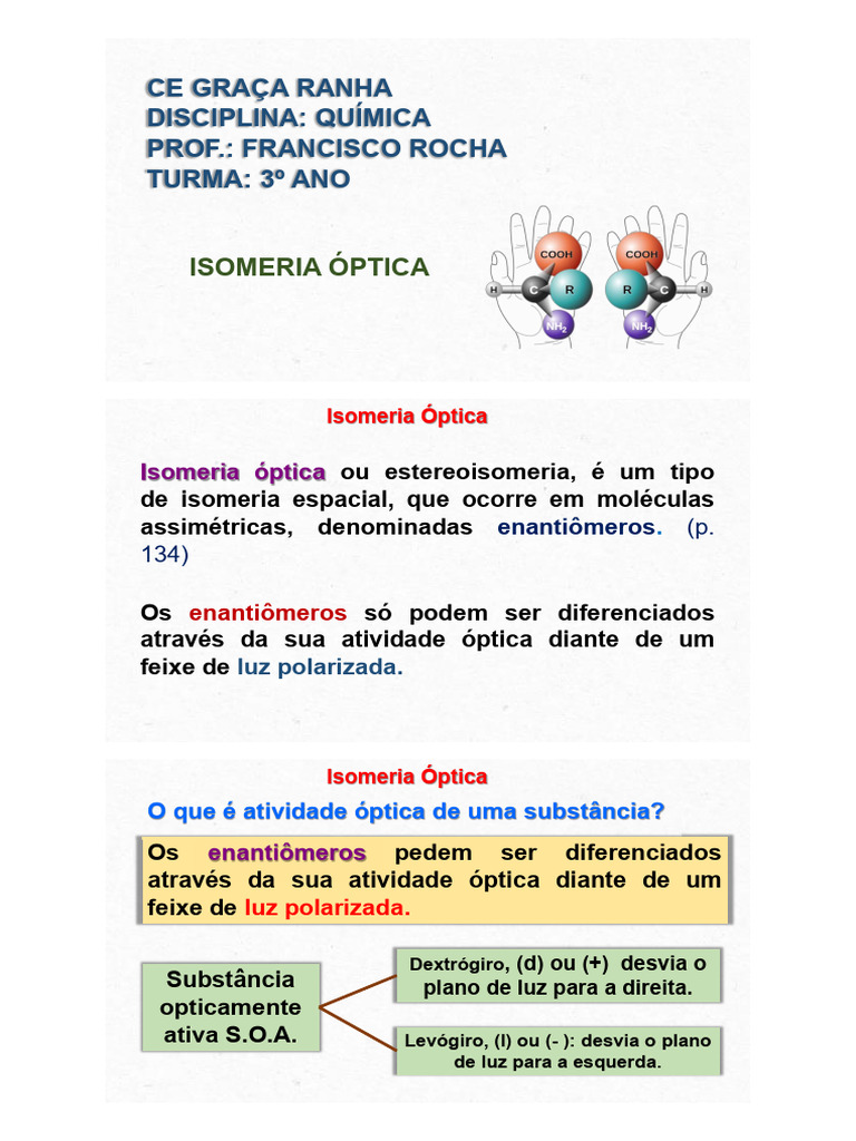 RESUMO ISOMERIA ÓPTICA 23 | PDF | Isômero | Química Física