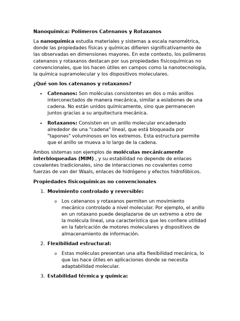 Polímeros Catenanos y Rotaxanos | PDF | Moléculas | Nanotecnología