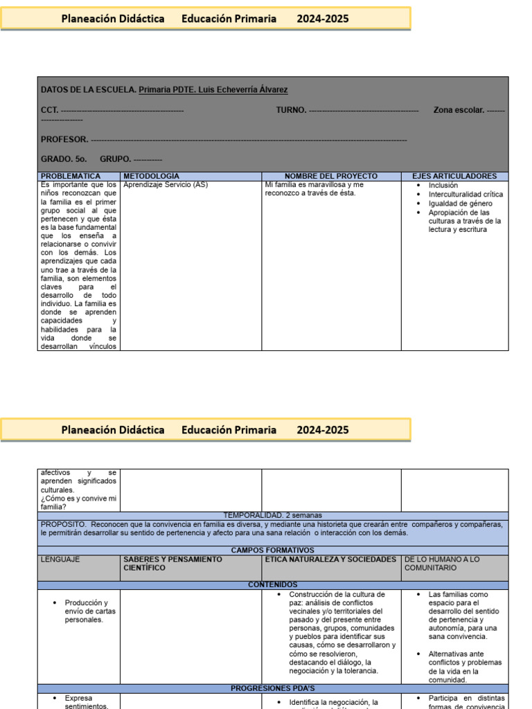 Planeación Didáctica 5º Primaria 2024-2025 | PDF | Educación primaria ...